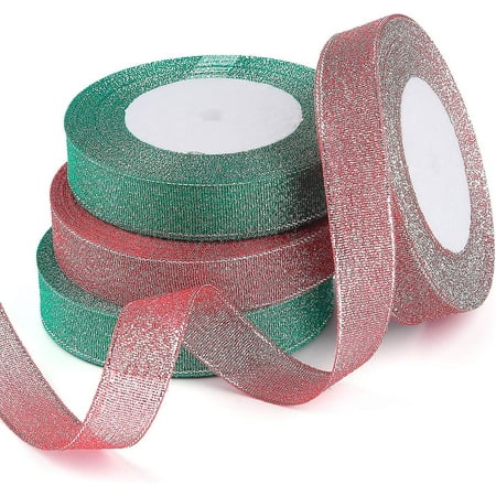 2 Pack 20mm Wide Silver Gold Ribbon Glitter Ribbon For Christmas Tree ...