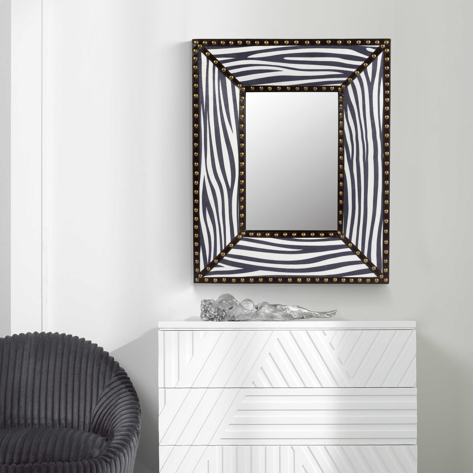 CLEARANCE! White Zebra Rectangle Decorative Wall Hanging Mirror,Rivet ...