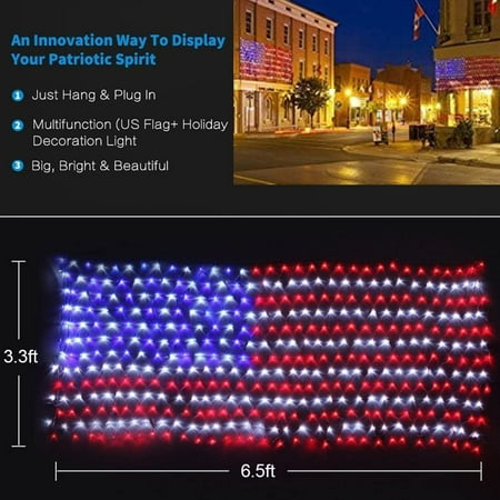 American Flag String Lights, 390 LED Outdoor Lighted USA Flag Hanging ...