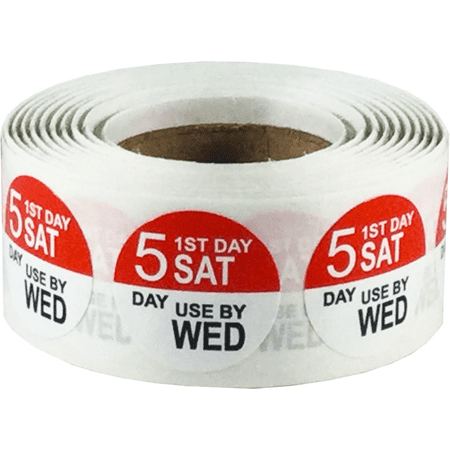 Saturday Through Wednesday 5 Day Rotation Labels Red and White 3/4 Inch ...