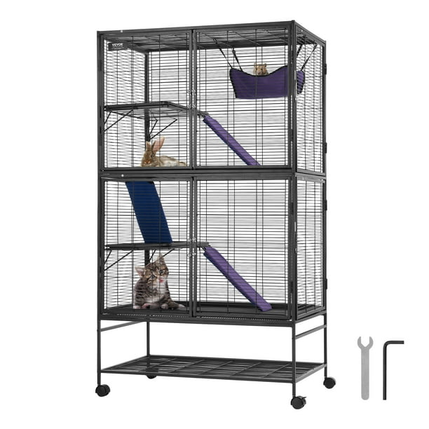 VEVOR 64.6" Metal Small Animal Cage 4-Tier Rolling Ferret Cage with ...