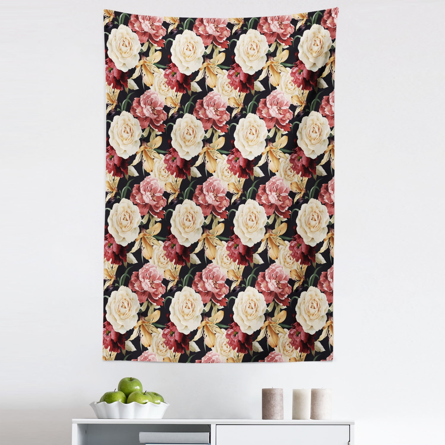 Floral Tapestry, Romantic Blossoming Roses on Dark Backdrop in ...