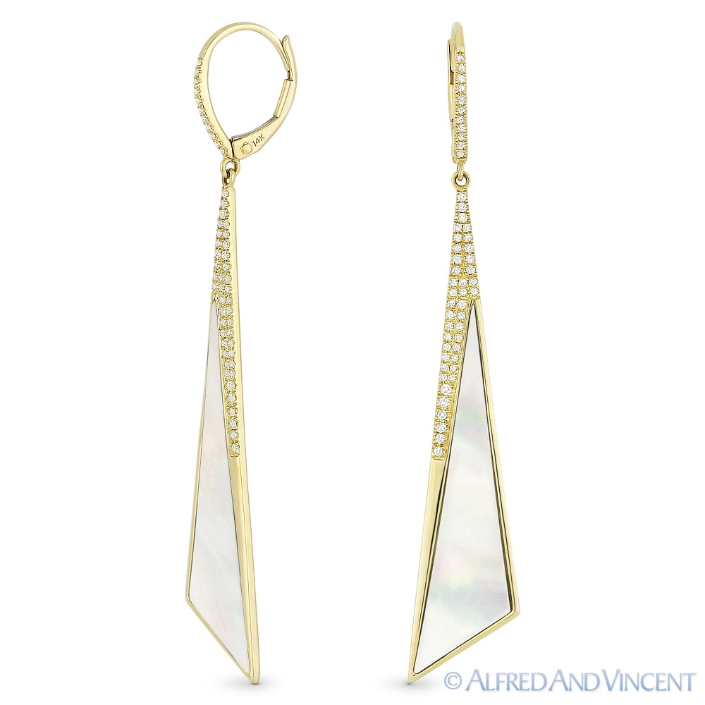 White Mother-of-Pearl & 0.30ct Diamond Pave Dangling Stiletto Earrings ...