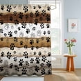 Bathroom Shower Curtain Farm Brown Wood Board Dog Paw Prints Waterproof ...