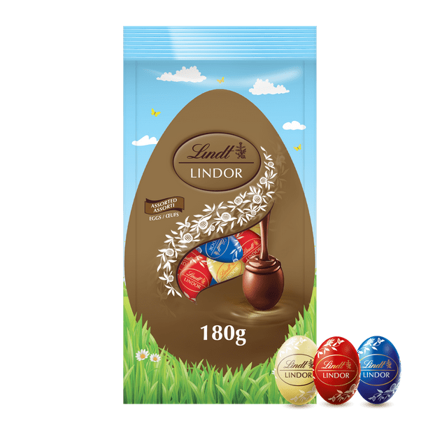 Lindt LINDOR Easter Assorted Chocolate Mini Eggs Pouch, 180g, LINDOR ...