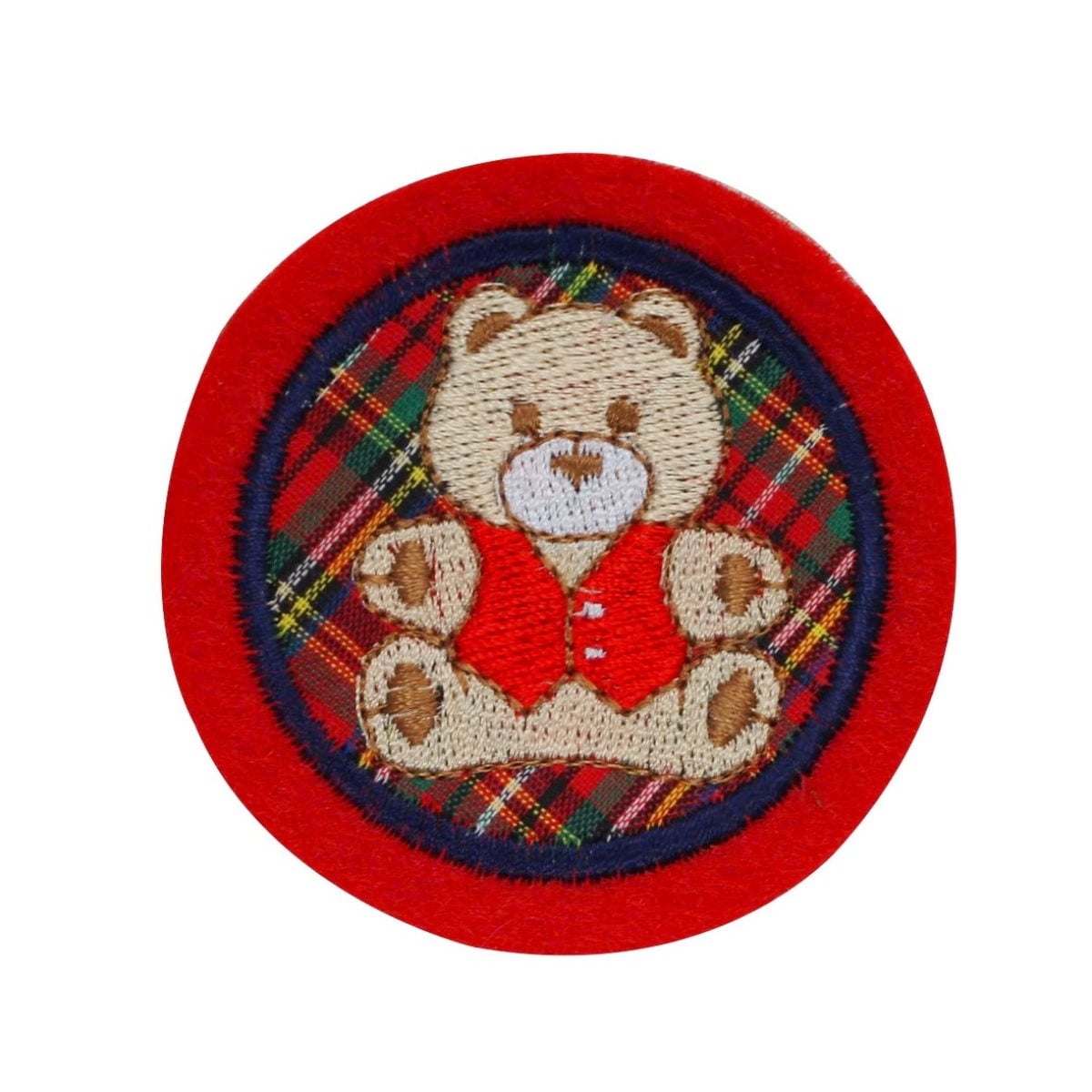 Red Circle Teddy Bear Patch Plaid Badge Stuffed Toy Embroidered Sew On ...