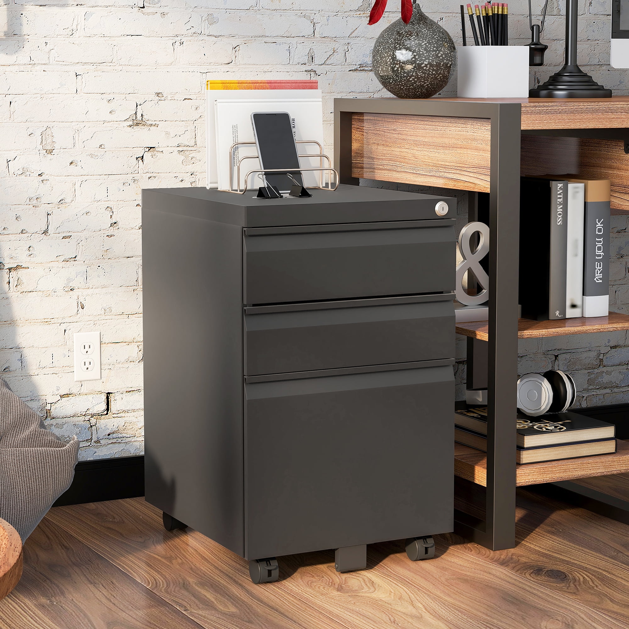 24 7 Shop At Home Kontor 3 Drawer Metal Rolling File Cabinet With Top
