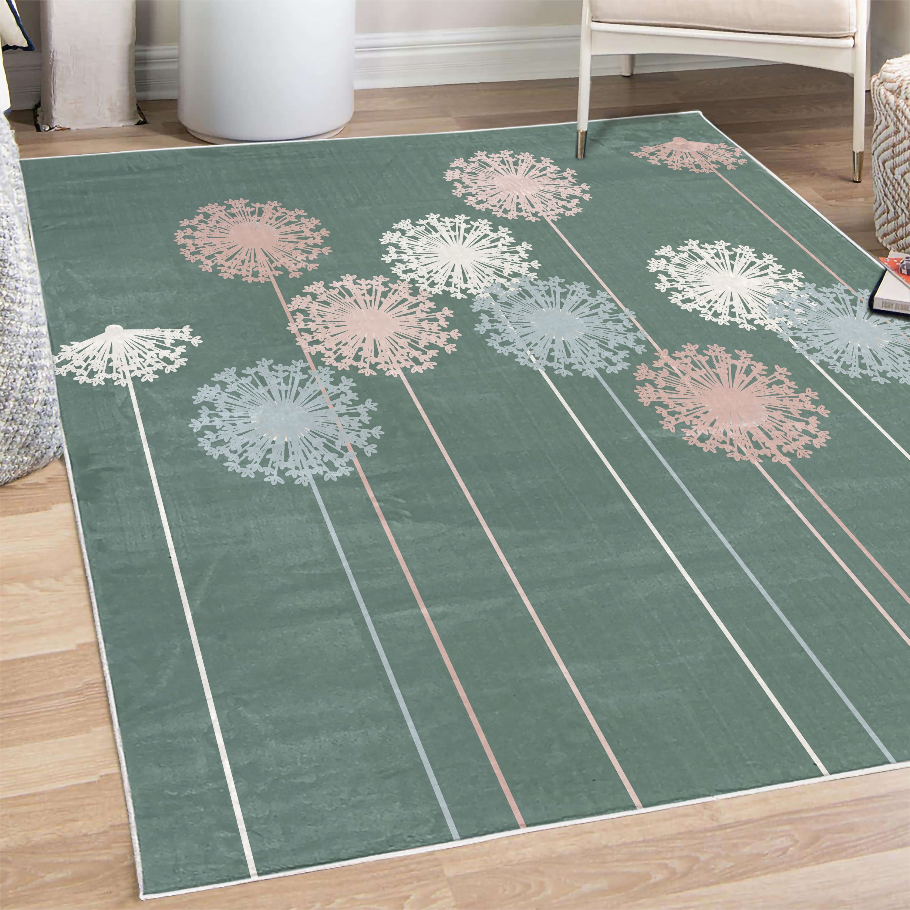 Dandelion Decorative Rug, Abstract Wildflower Silhouettes Botanical ...
