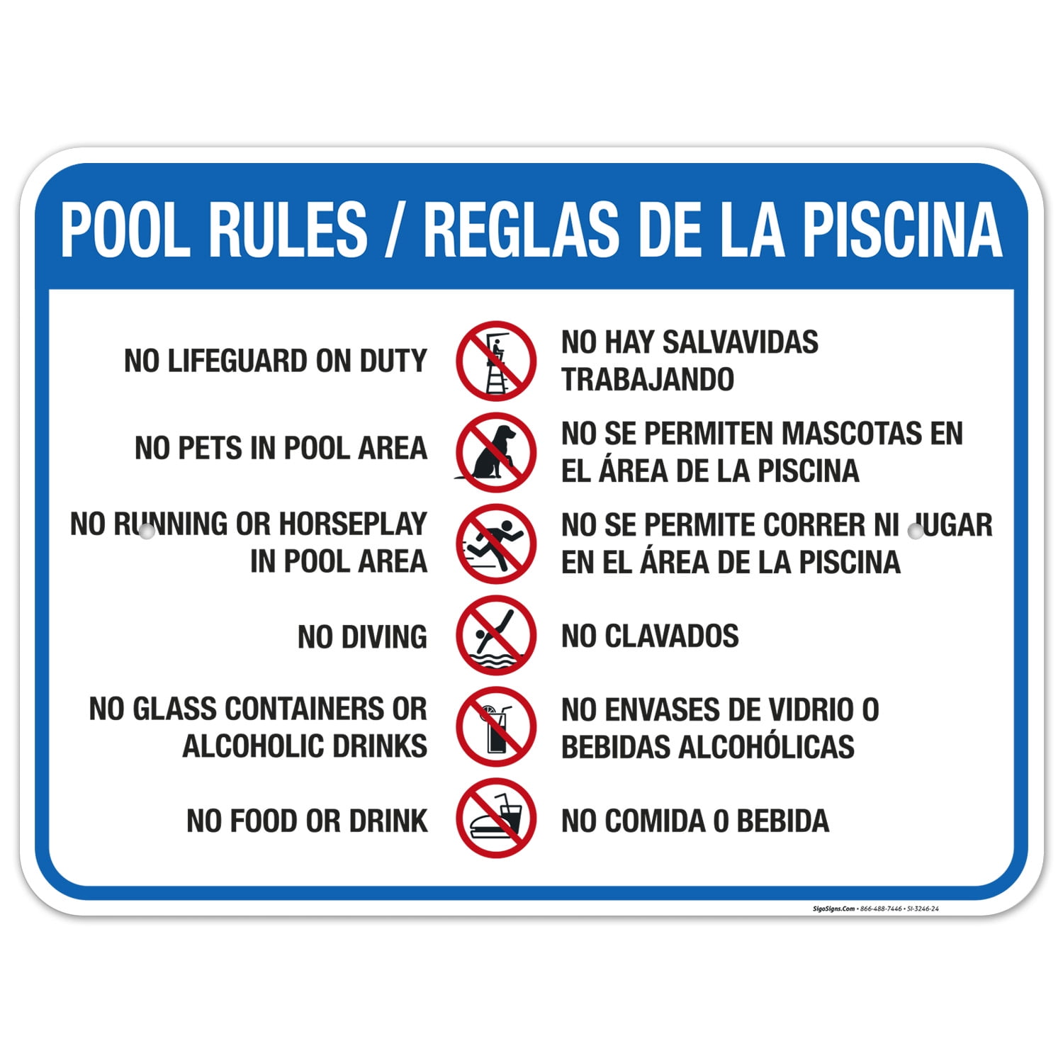 Pool Rules Sign Bilingual, Spanish English, - Walmart.com