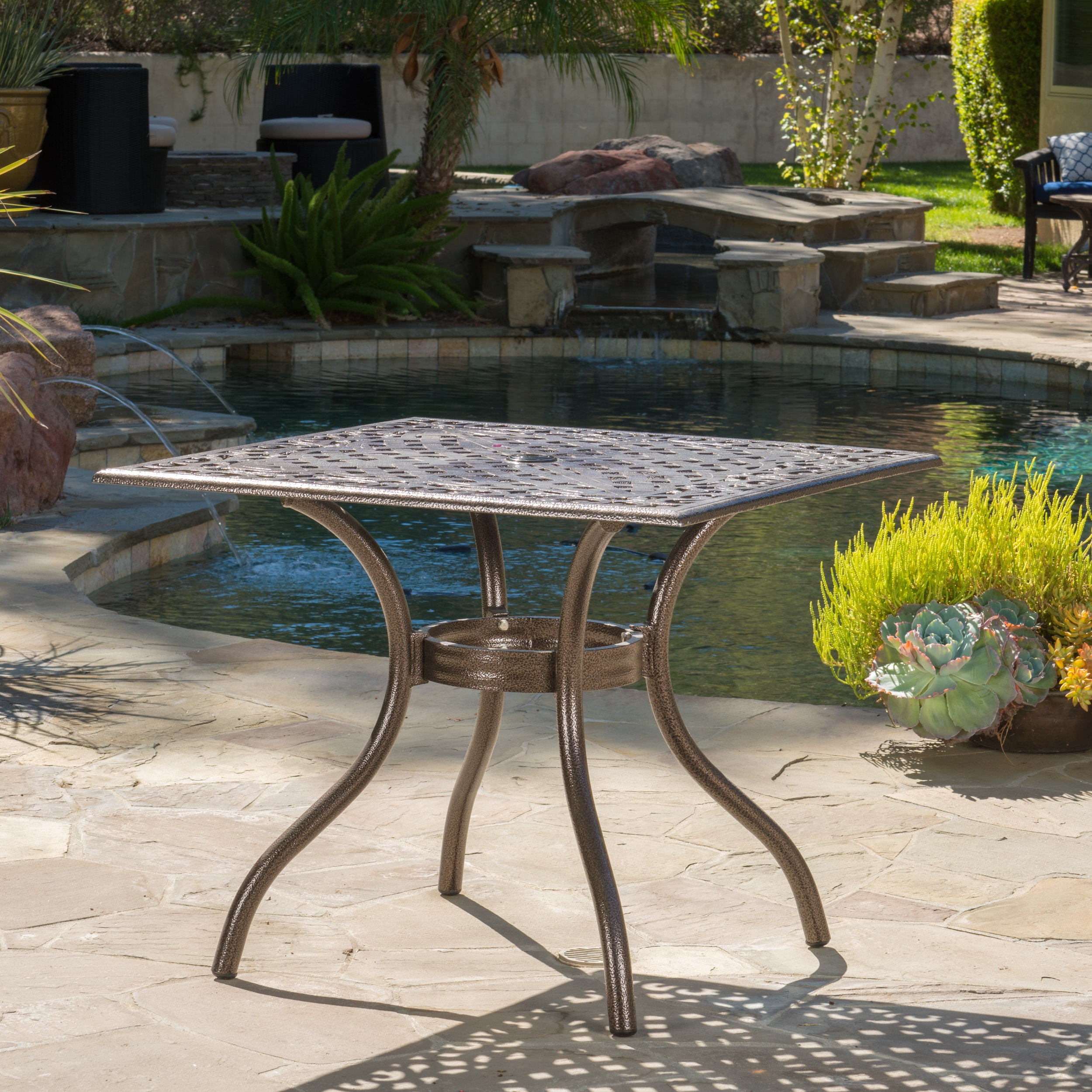 Halau Outdoor Cast Aluminum Square Table, Hammered Bronze - Walmart.com