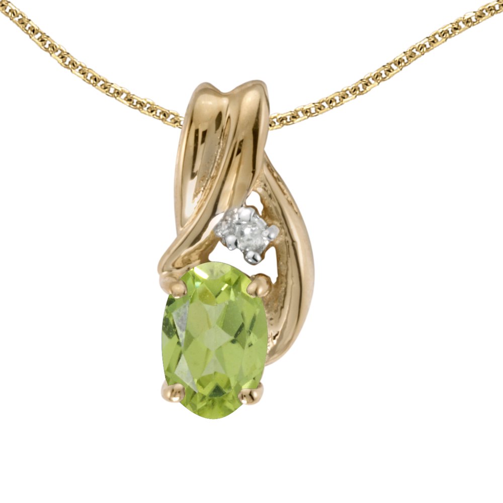 Direct-Jewelry - 10k Yellow Gold Oval Peridot And Diamond Pendant with ...