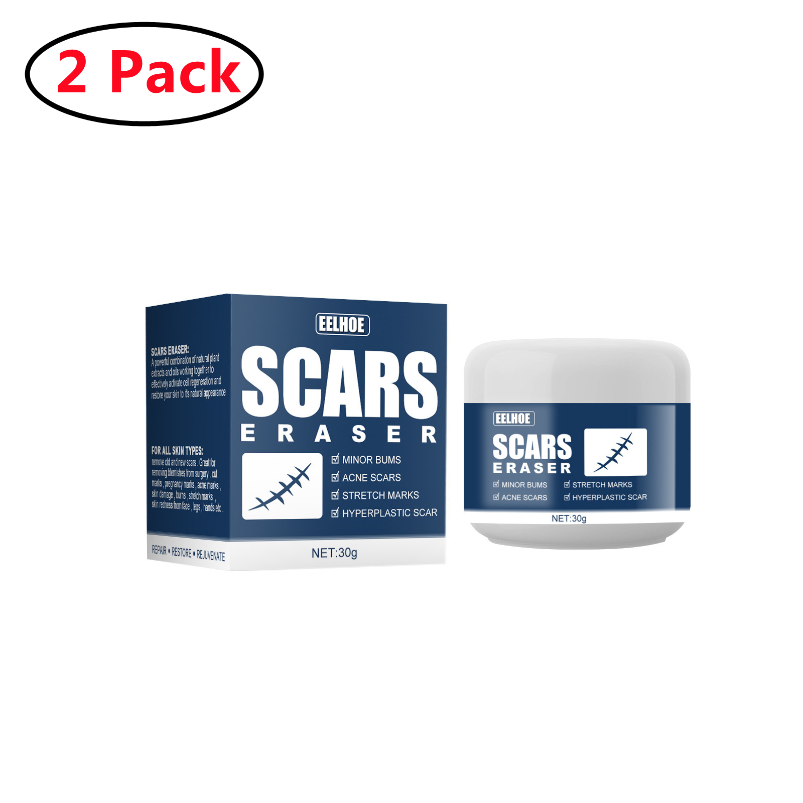 2 Pack Scar Cream Gel - Tummy Tuck, Keloid, Acne Reducing Treatment ...