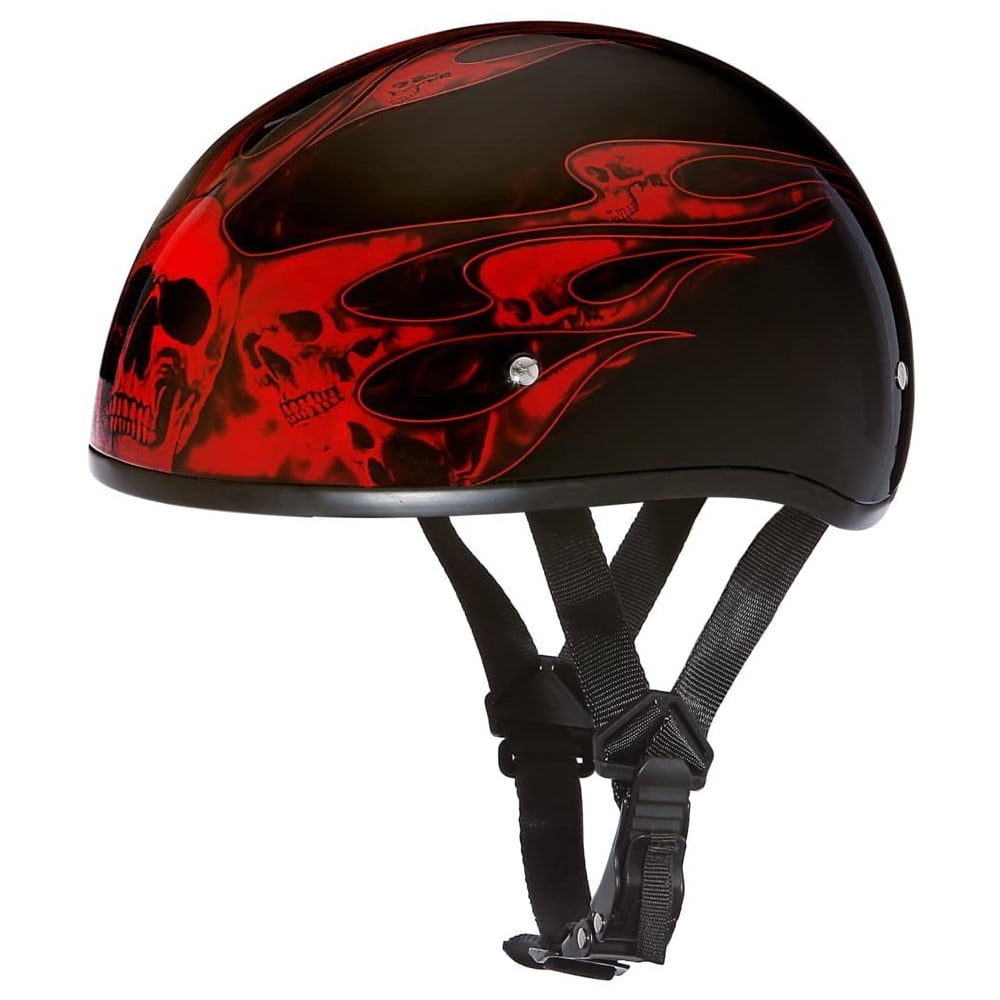 Daytona Helmets Slim Protective Motorcycle Half Helmet Skull Cap, Red ...