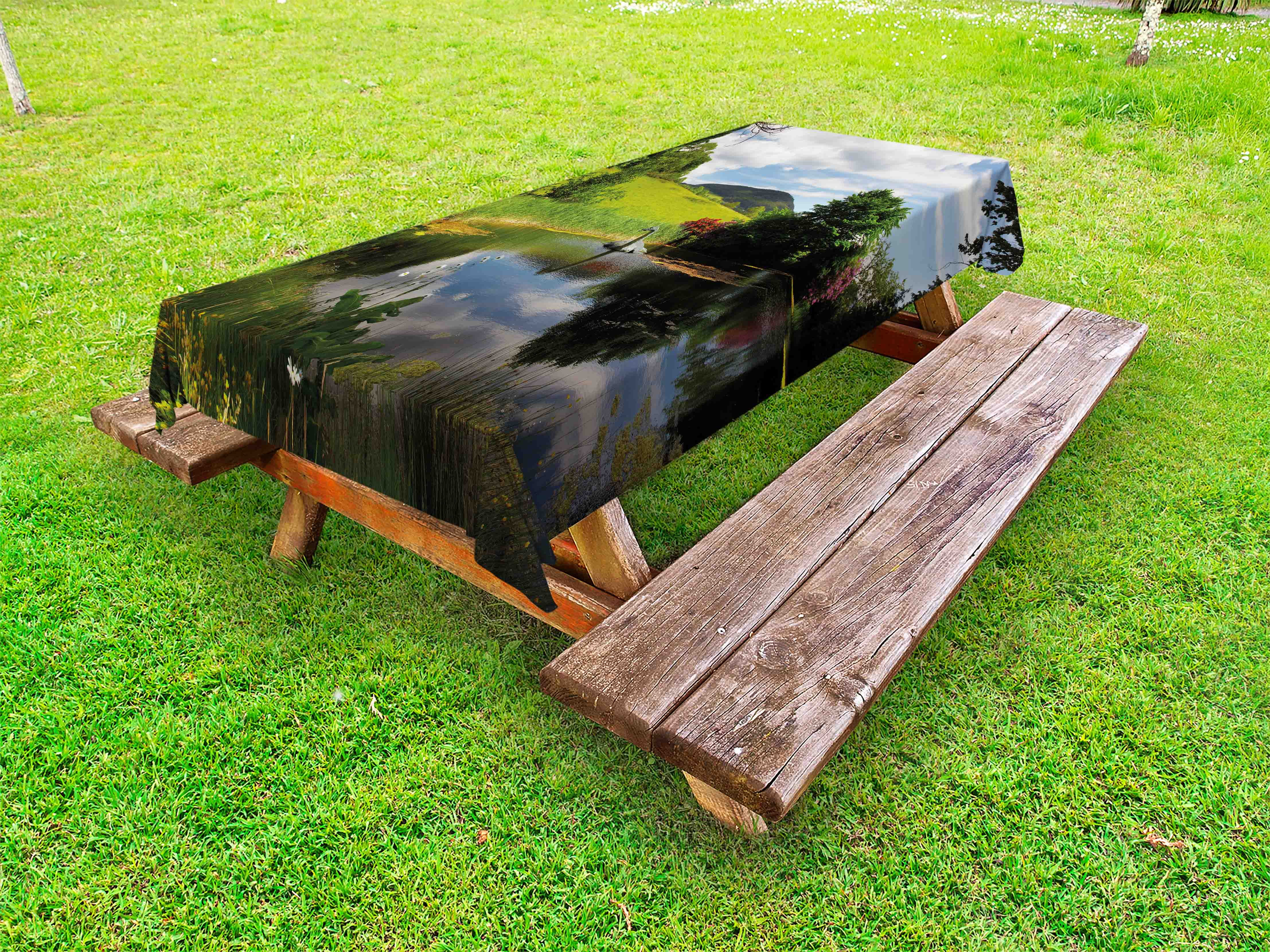 Nature Outdoor Tablecloth, Lake by Meadow in a Sunny Day Rural Country ...