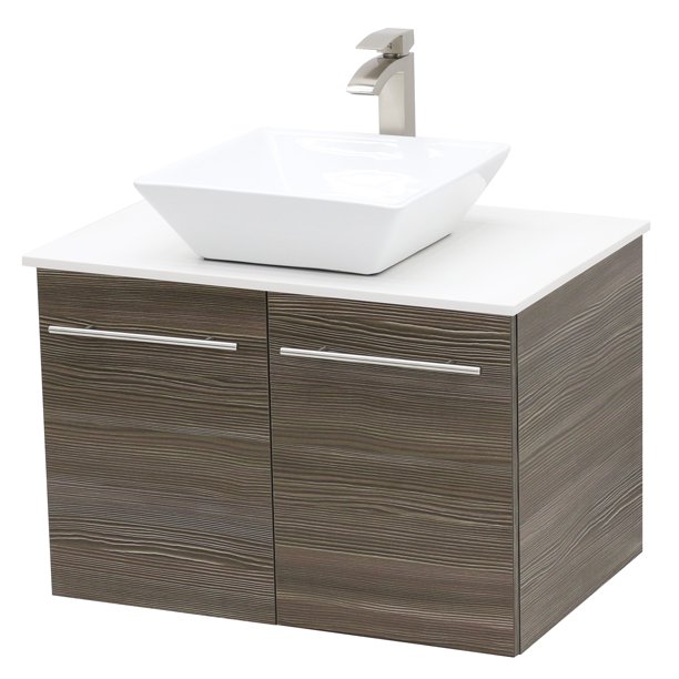 WindBay Wall Mount Floating Bathroom Vanity Sink Set. Taupe Vanity ...