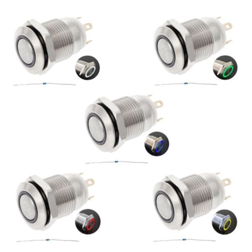 SPRING PARK 12mm LED Illuminated Metal Momentary Push Button Switch ...