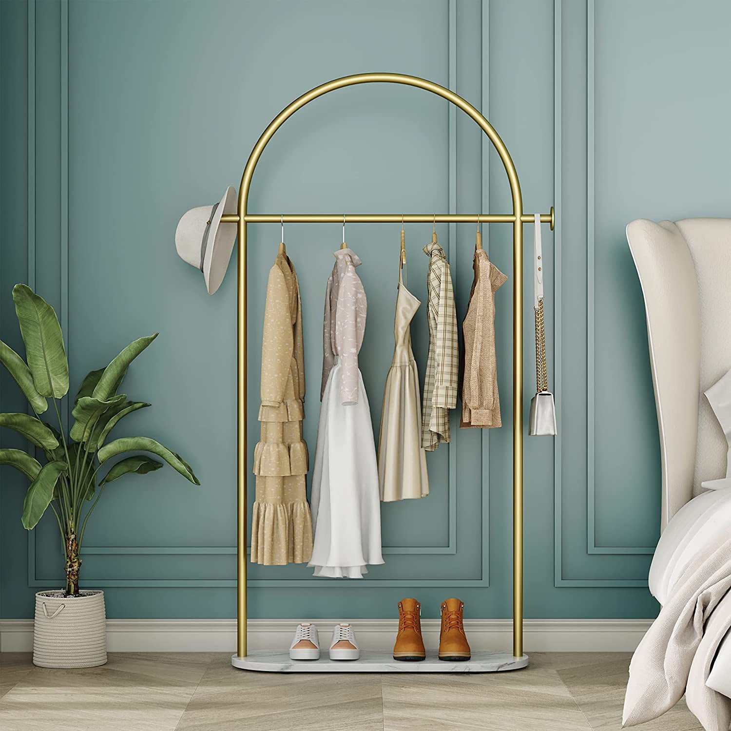 Gold Clothing Rack, Modern Clothes Rack with Marble Base, Heavy-duty ...