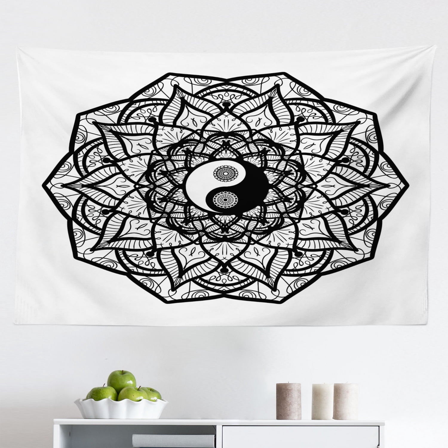 Ying Yang Tapestry, Retro Floral Yin Yang Design with Mandala Patterns ...