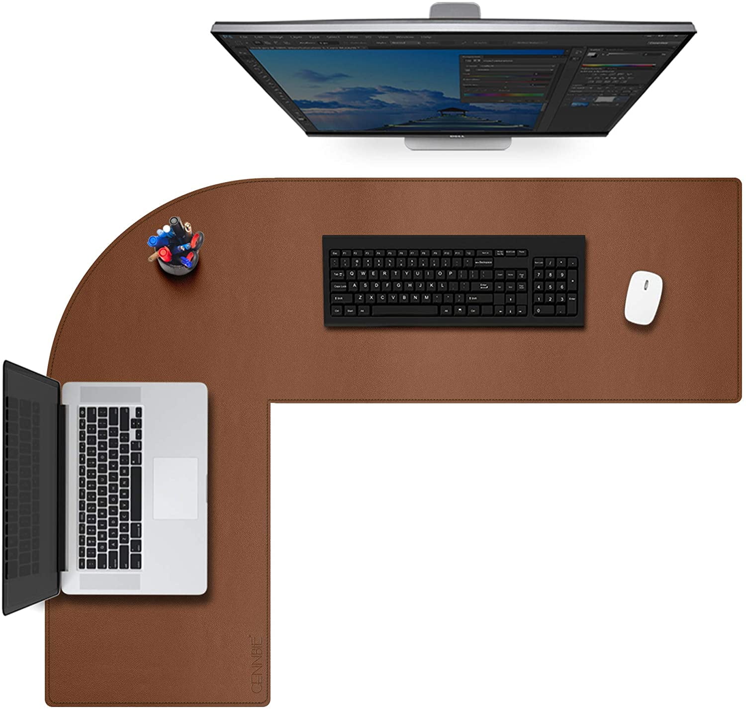 L Shaped Desk Pad - Multipurpose Waterproof Office Leather Desk Mat and ...