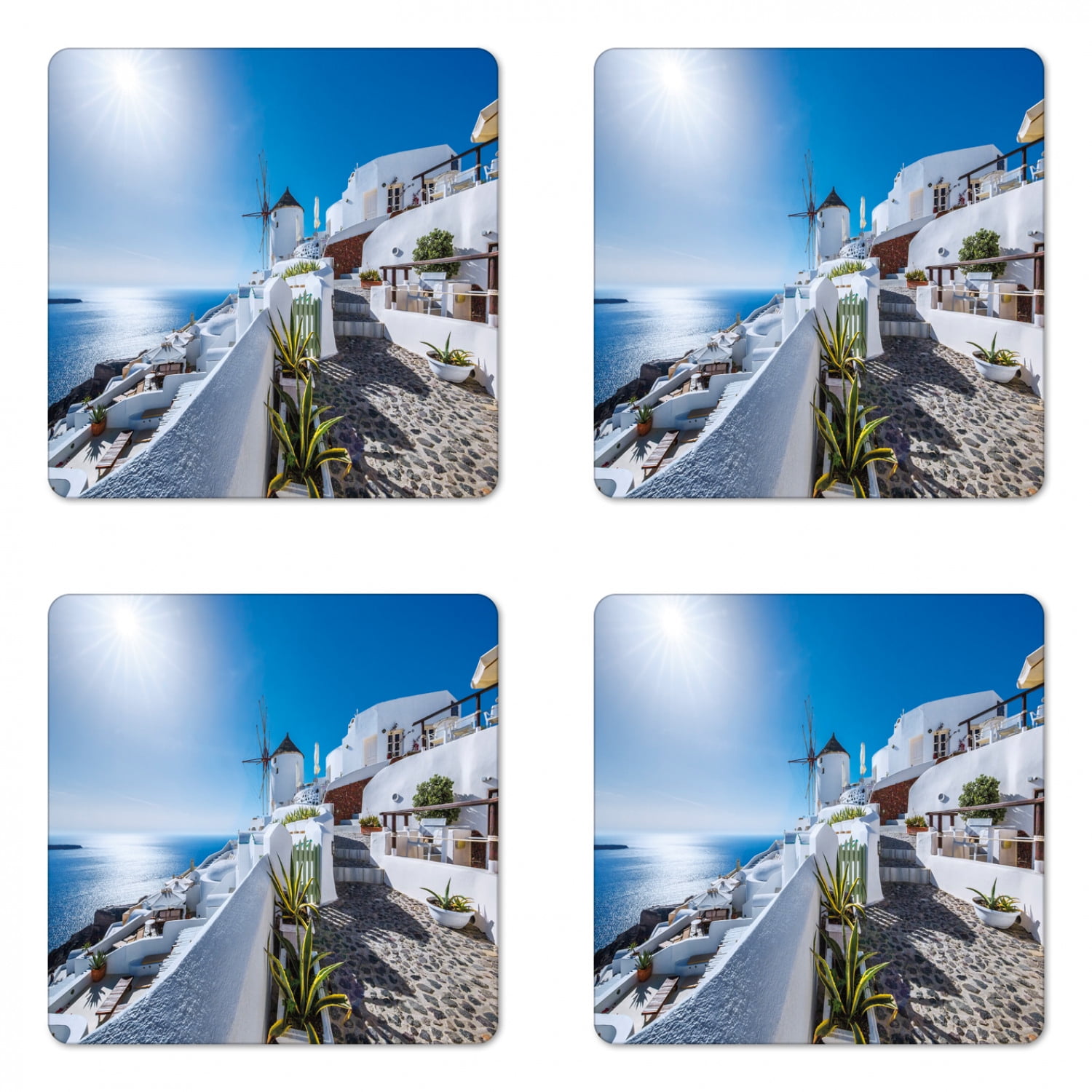 Summer Coaster Set of 4, Oia Village in Santorini Island Greece with ...