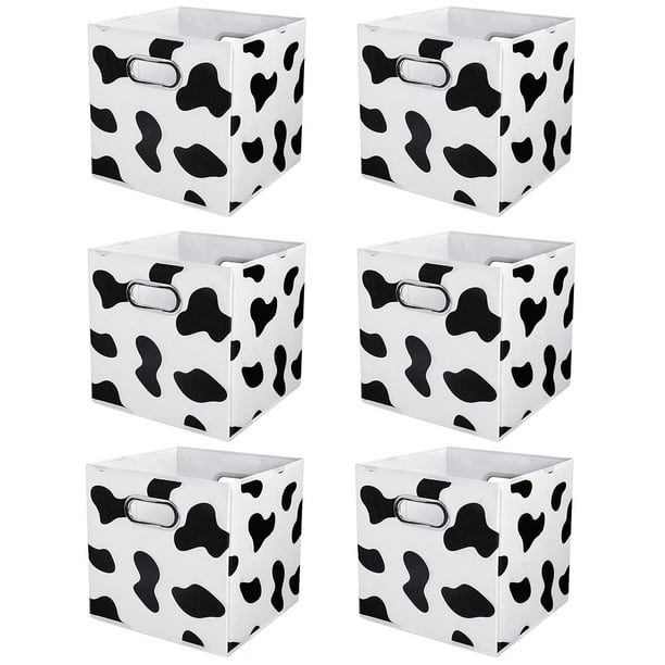 6 Packs Large Storage Bins Cubes Foldable Cow Print Boxes Fabric Cotton ...