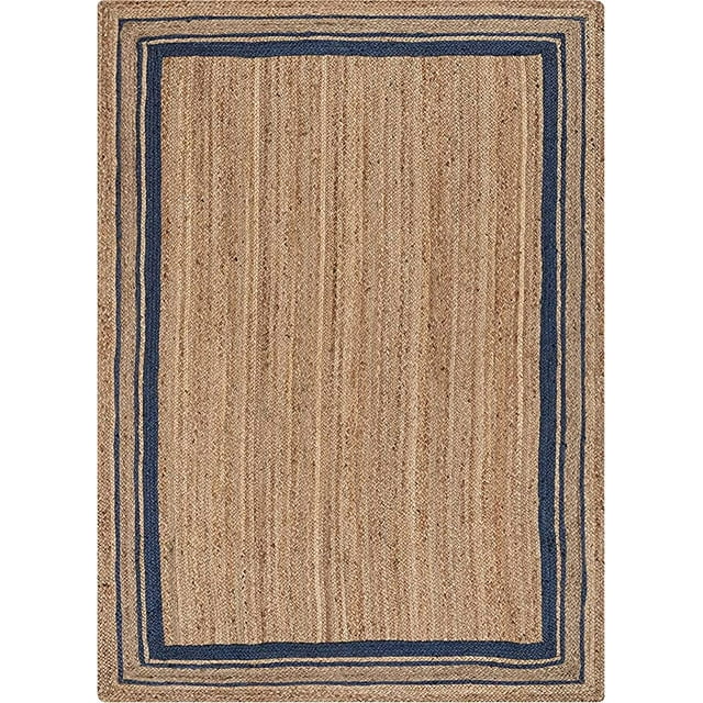 Vipanth Exports Jute Rug Beige with Blue Line in Rectangle Shape, Area ...