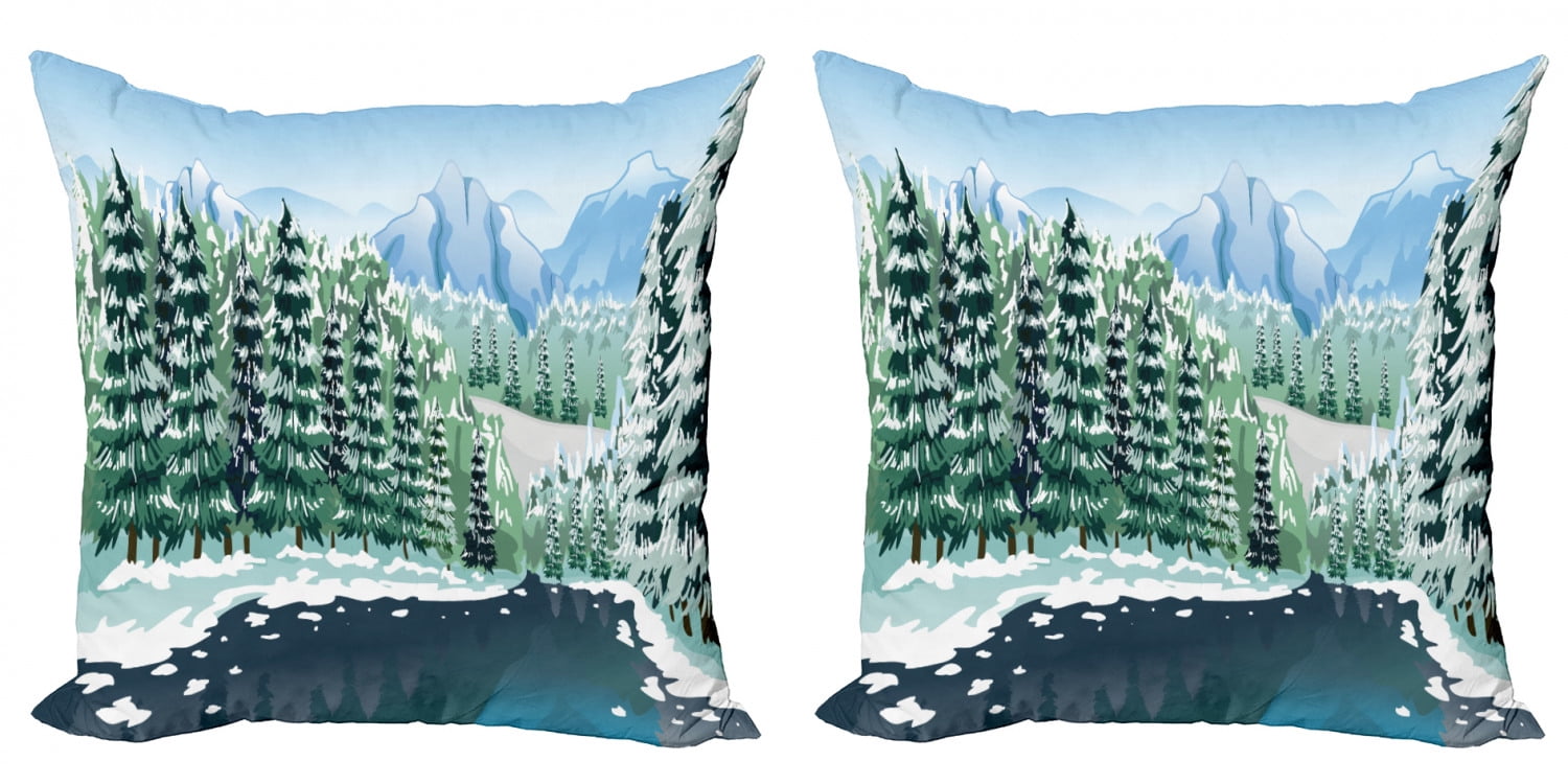 Ambesonne Forest Throw Pillow Cover 2 Pack, Winter Season Trees, 16 ...