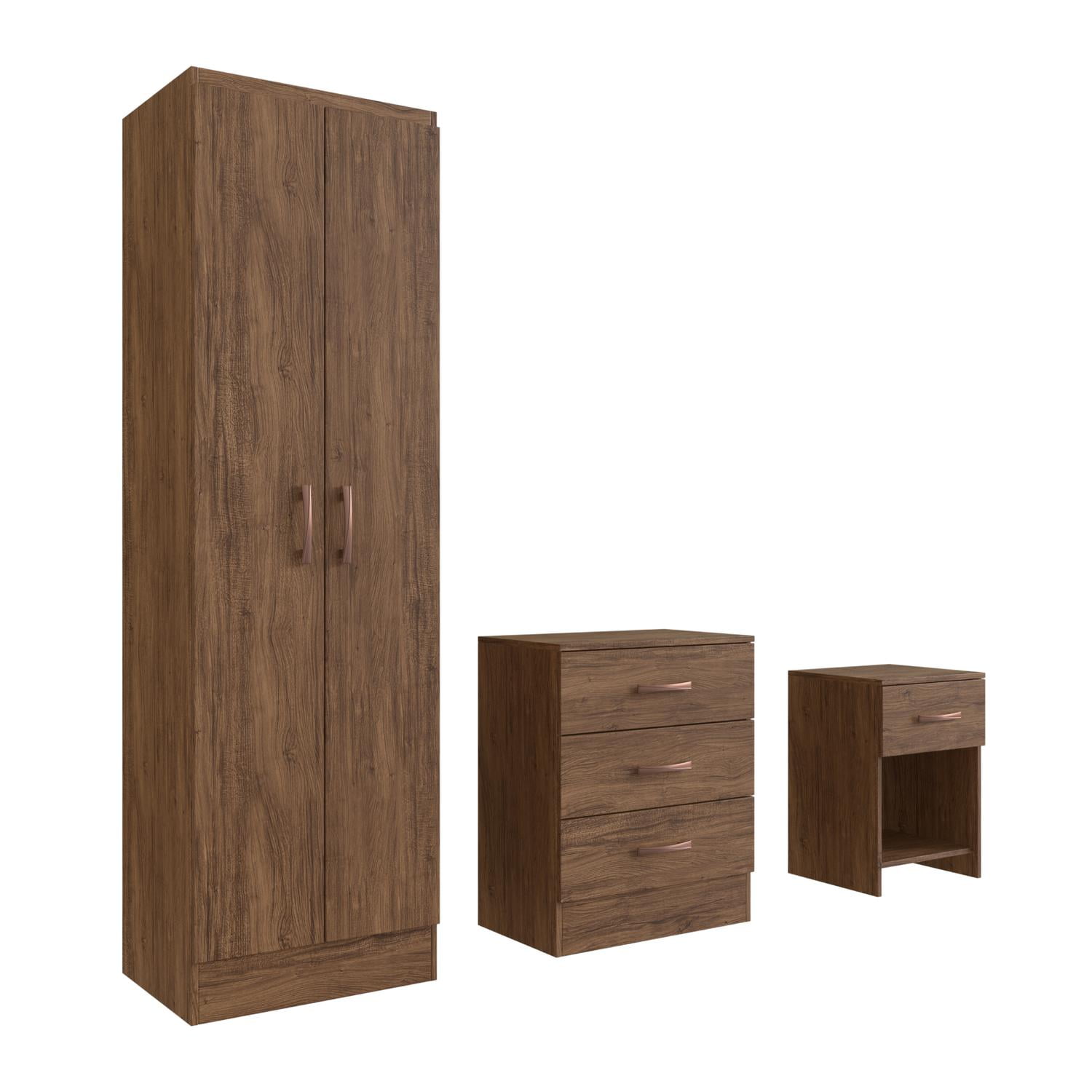 Ropero Clóset 2 Puertas Con Cómoda Cajonera y Buró Mesa de Noche 3 ...