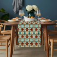 Bohemian Cotton Linen Table Runner Teal and Brown Southwestern Aztec ...