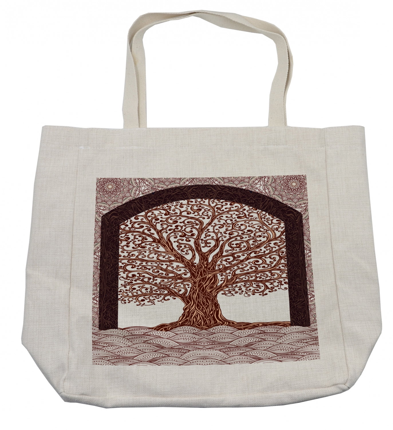 Nature Shopping Bag, Hand Drawn Tree Branch Roots with Modern Wavy ...