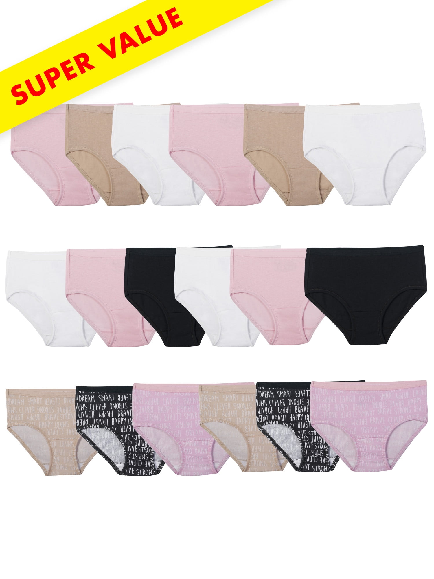 Basic Cotton Briefs, Back to School Special Value 18 Pack (Little Girls ...