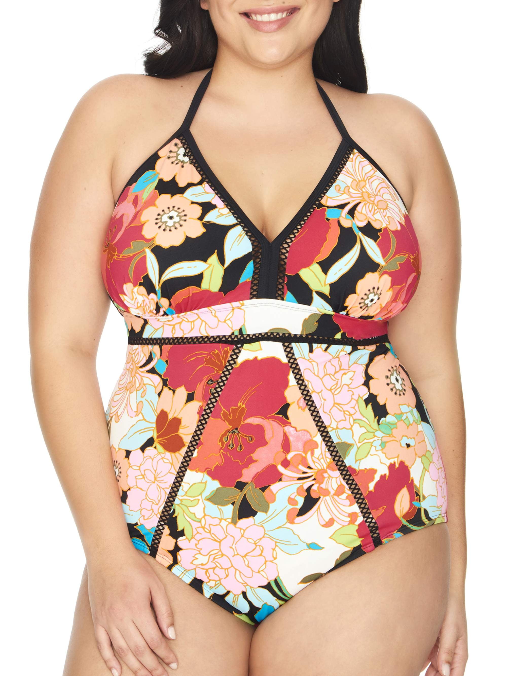 Time And Tru Time And Tru Womens Plus Size Floral One Piece Swimsuit