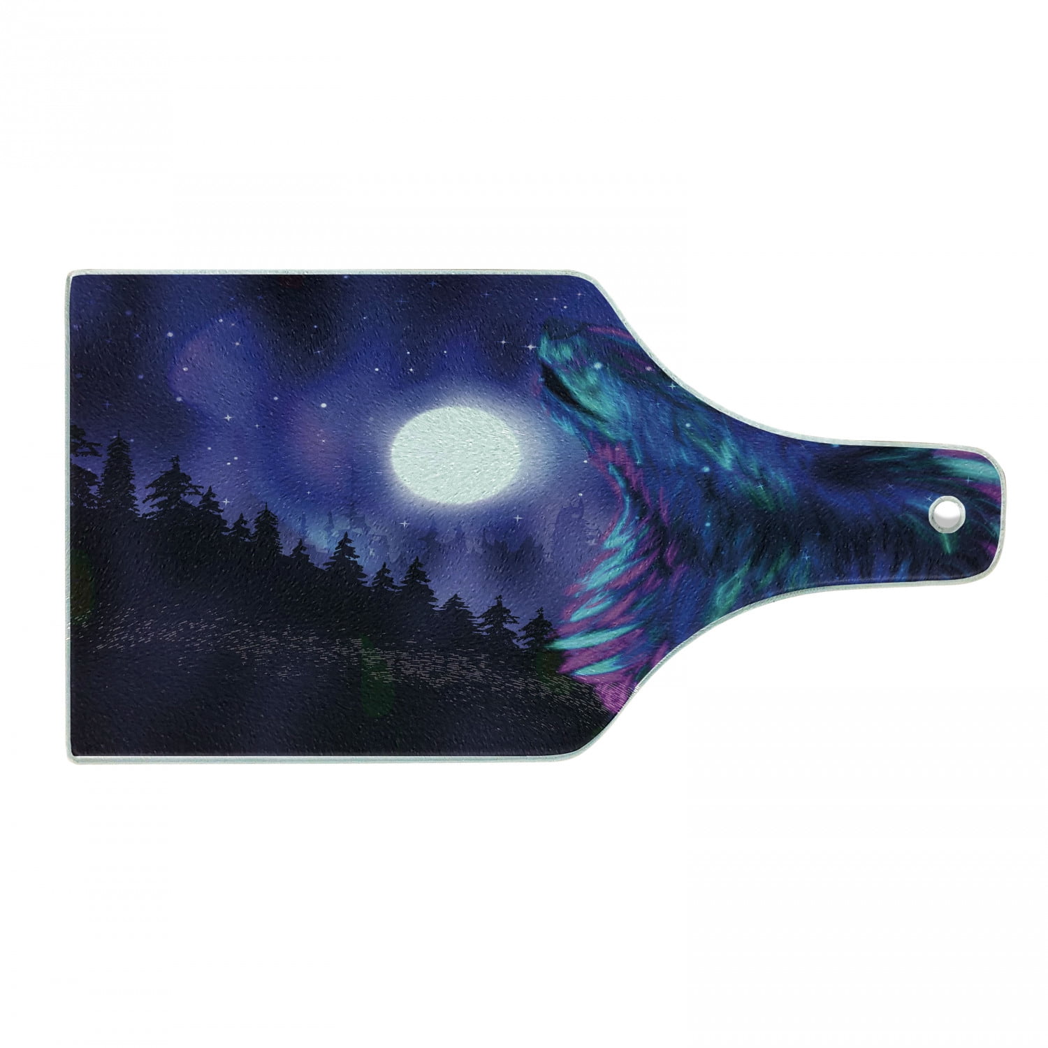 Moon Cutting Board, Northern Imagery Aurora Borealis Wolf Forest Starry ...