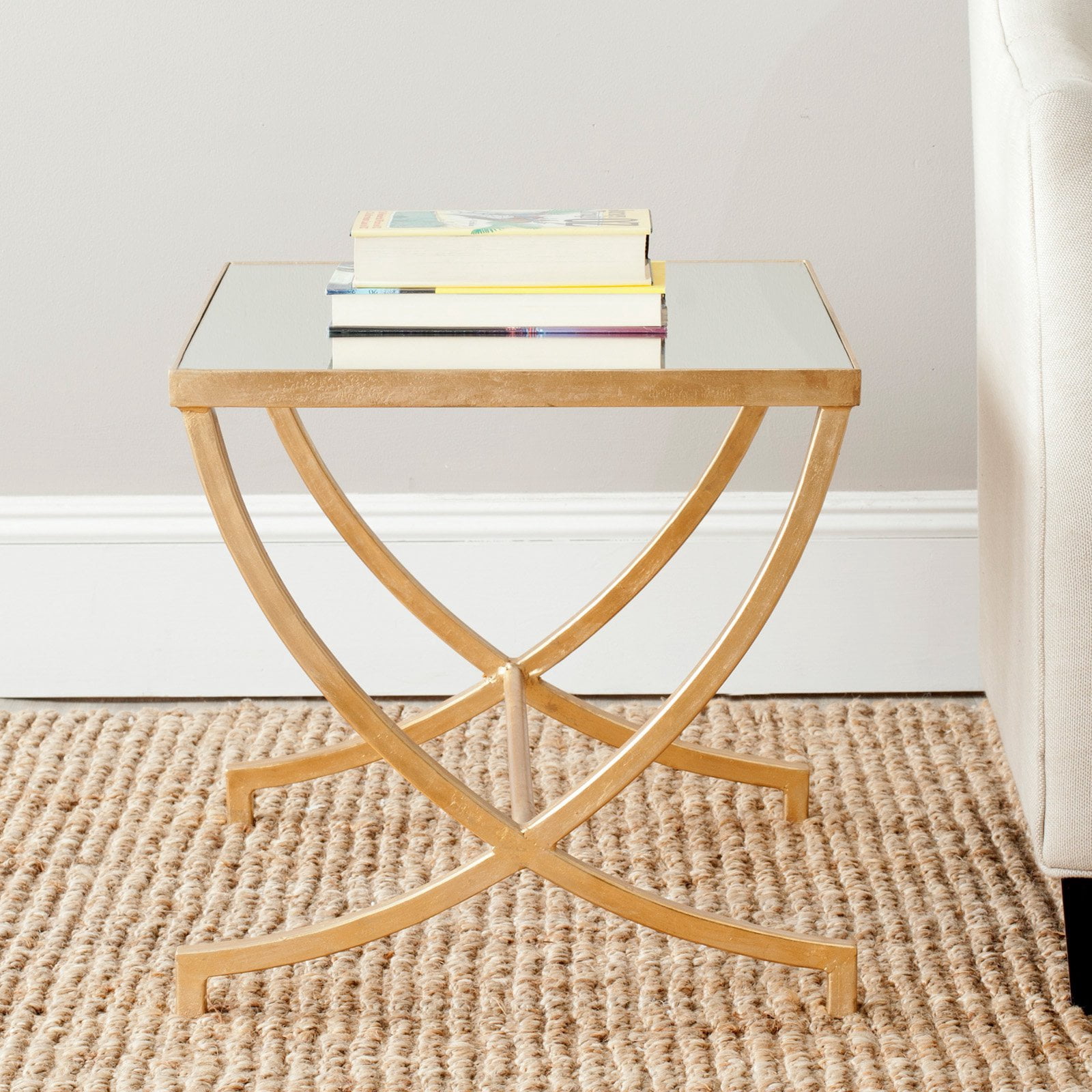 SAFAVIEH Maureen Glass Top Gold Leaf Accent Table Gold / Mirror ...