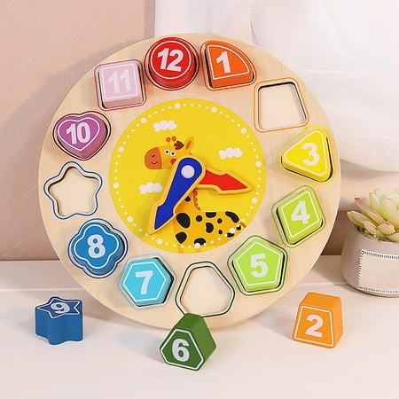 Wooden Shape Sorting Clock Analog Clock for Homeschool Ages 5+ Math Learning | Walmart Canada