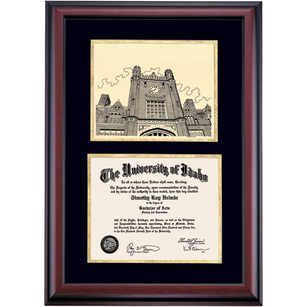 OCM Diploma Frame for University of Idaho, Black/Gold Mat with ...