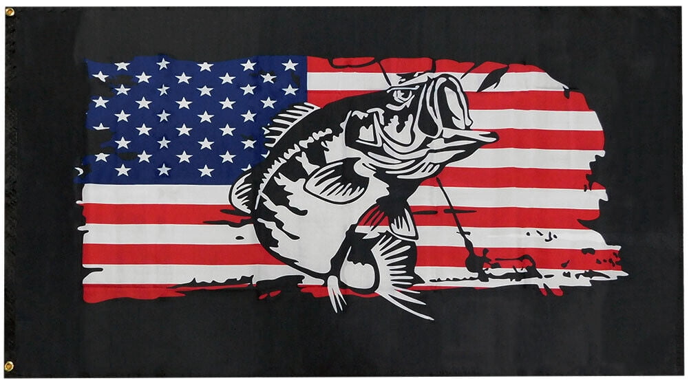 3x5 USA American Bass Fish Blackout 100D Woven Poly Flag Banner ...
