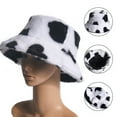 UrbanI Cow Print Thickened Bucket Hat Plush Wide Brim Foldable Unisex ...