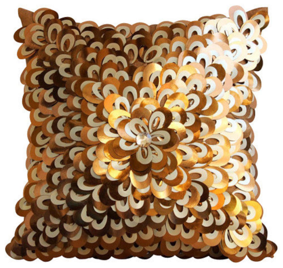Copper Shams, Textured Sequins Flower Floral Theme Pillow Shams, 24x24 ...