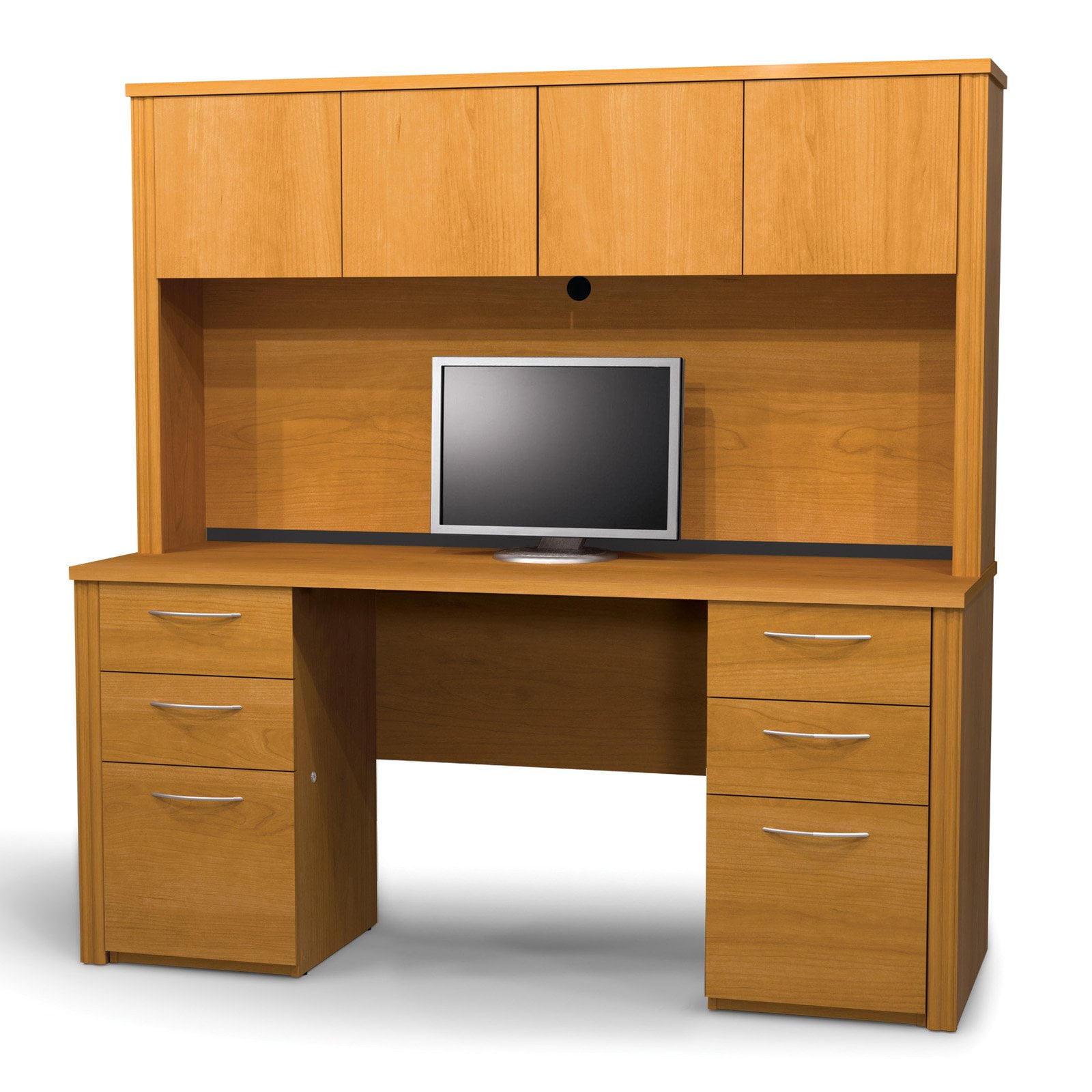 Bestar Embassy Home Office Wood Credenza Desk Set with Hutch in ...
