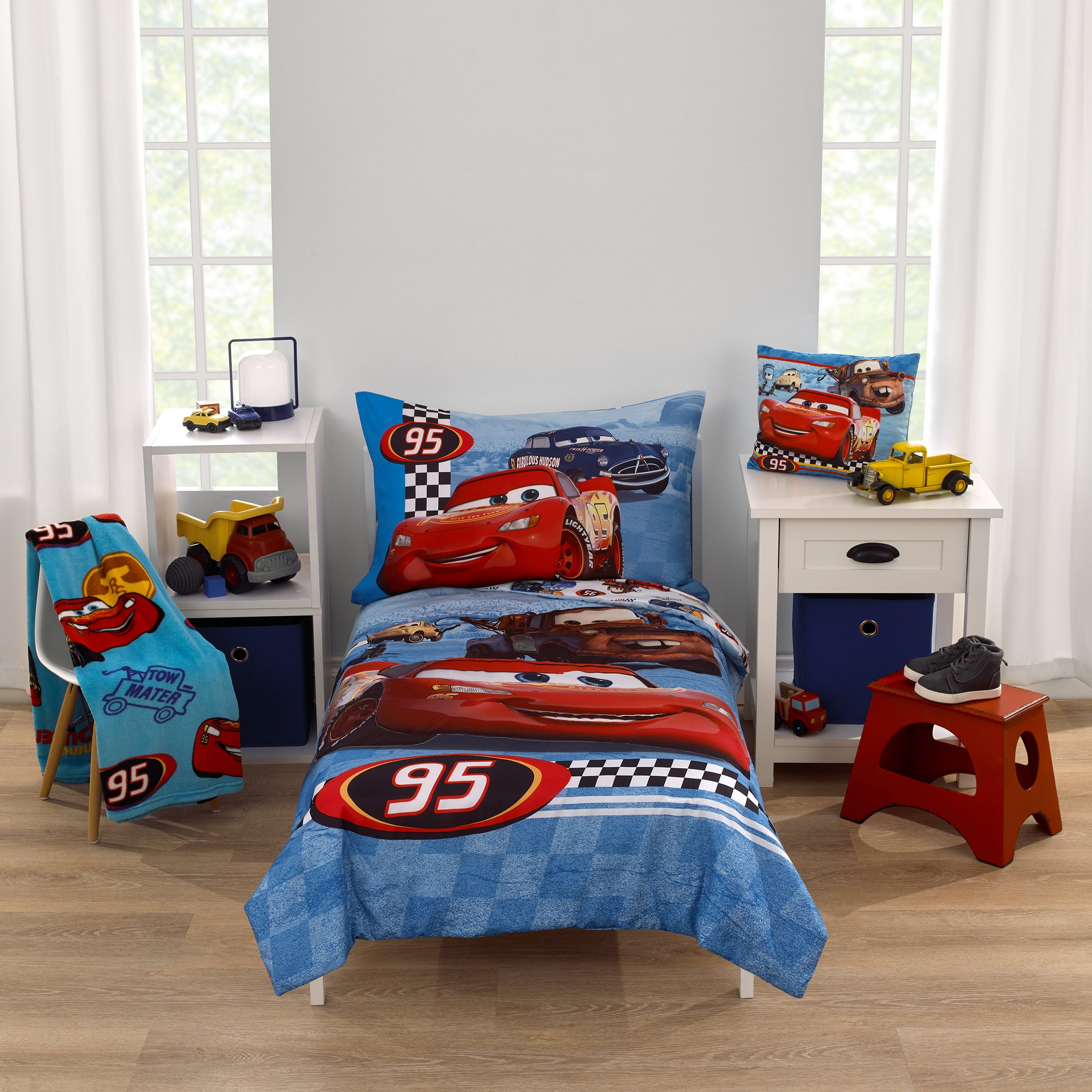 Disney Cars Radiator Springs 4 Piece Toddler Bedding Set, Red, Blue ...