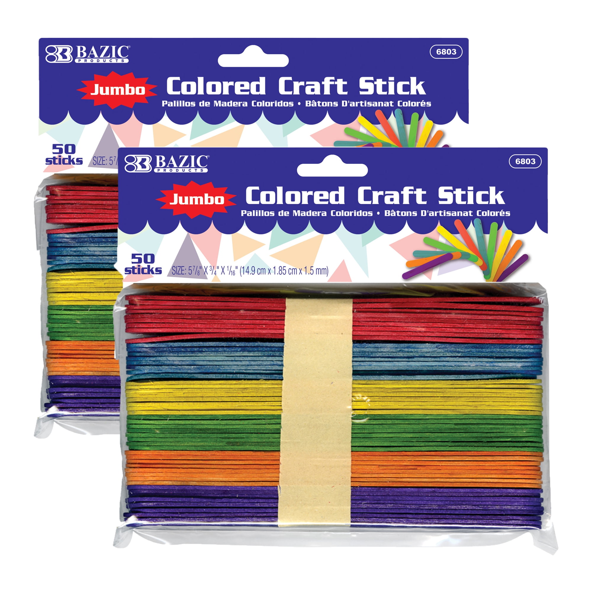 BAZIC Jumbo Craft Sticks Colored Wood, Large Non Toxic Stick, 100-Count ...