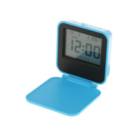 Mini Foldable Digital LCD Clock w/ Temperature Display Snooze Blue ...