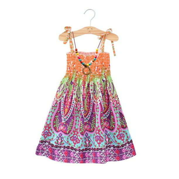 Little Girls Summer Beach Floral Midi Dress With Necklace - Walmart.com