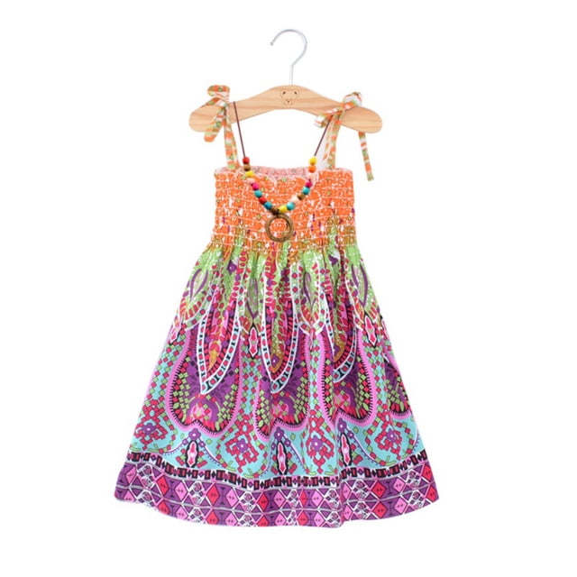 Little Girls Summer Beach Floral Midi Dress With Necklace - Walmart.com