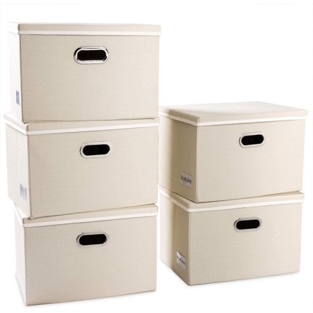 Large Collapsible Storage Containers with Lids [5-Pack] Fabric Foldable ...
