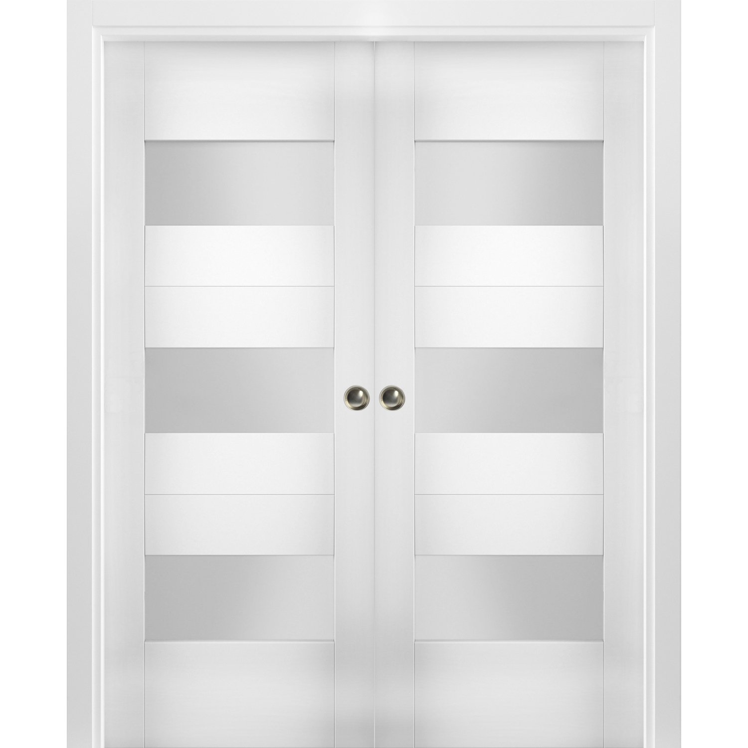 Sliding French Double Pocket Doors 84 X 80 Inches Opaque Glass Sete