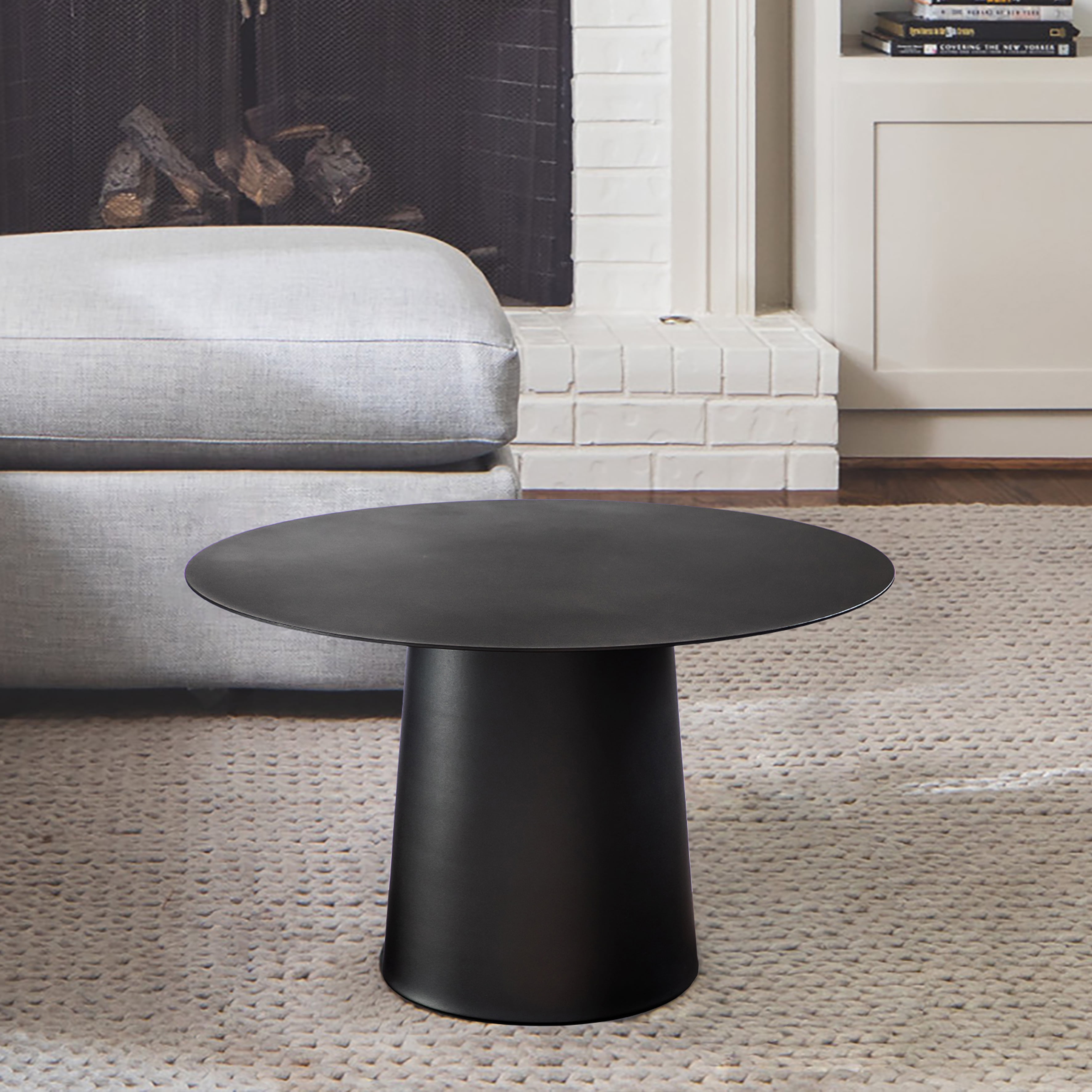 23.6"W Black Mid Century Modern Metal Single Round Coffee Table ...