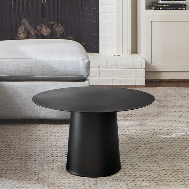 23.6"W Black Mid Century Modern Metal Single Round Coffee Table ...