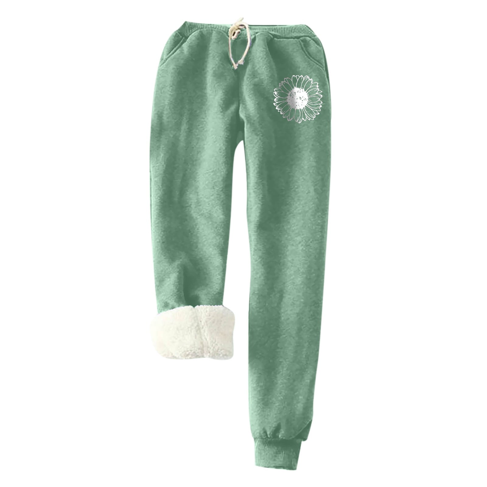Winter Warm Fuzzy Sweatpant for Women Elastic High Waist Sherpa Lined ...